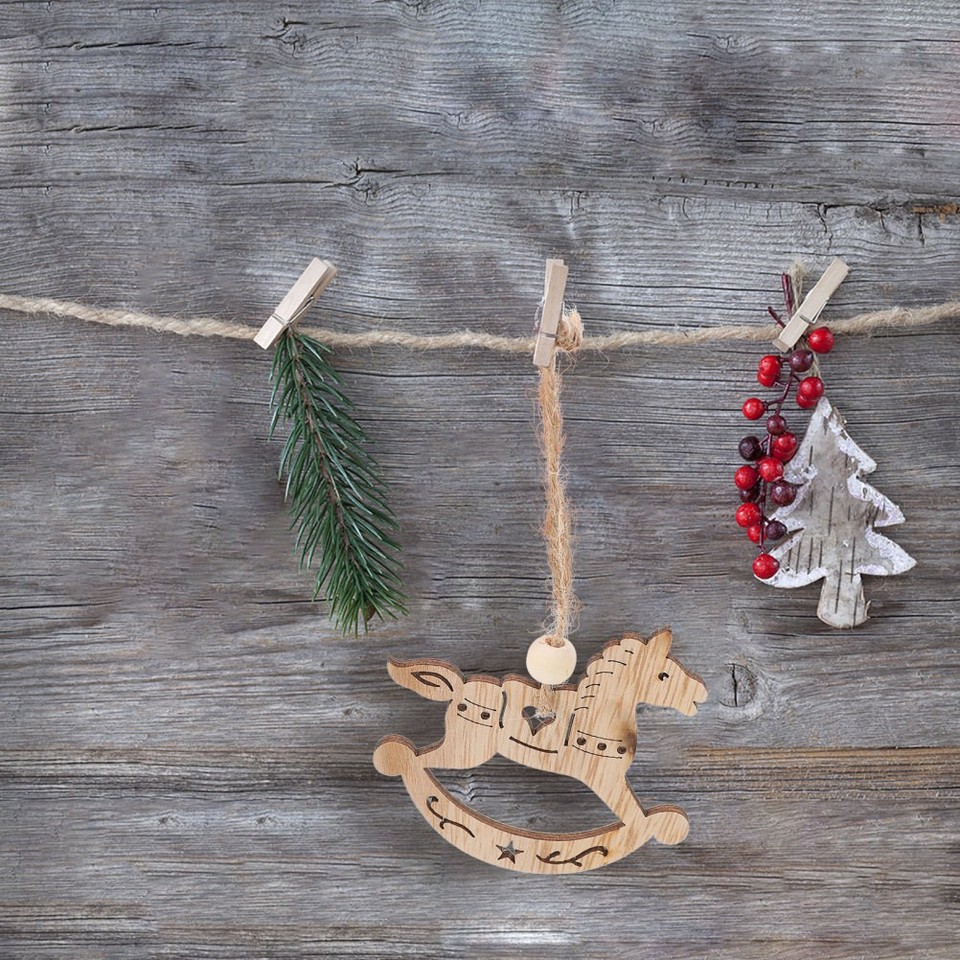 6 Pcs Hollow Wooden Pendants Christmas Tree Shape Xmas Decorations ...