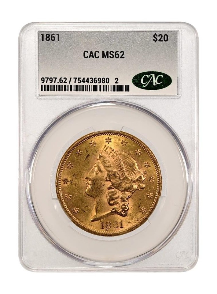 1861 $20 Liberty Head Double Eagle CACG MS62 (CAC) | eBay