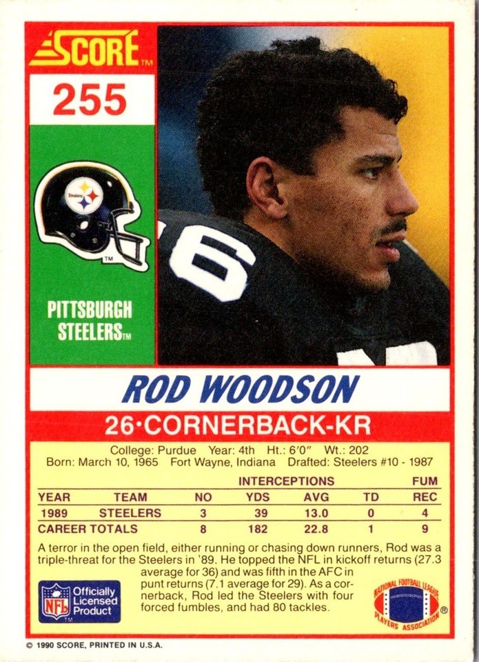 1990 Score Rod Woodson #255 Pittsburgh Steelers Football Card | eBay