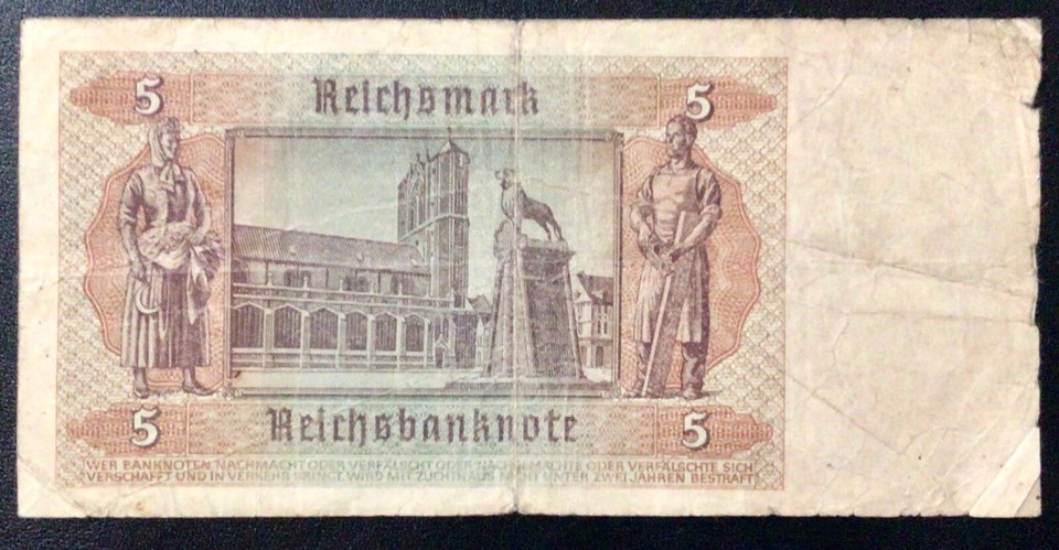 1942 GERMANY PAPER MONEY - 5 REICHSMARK BANKNOTE! | eBay