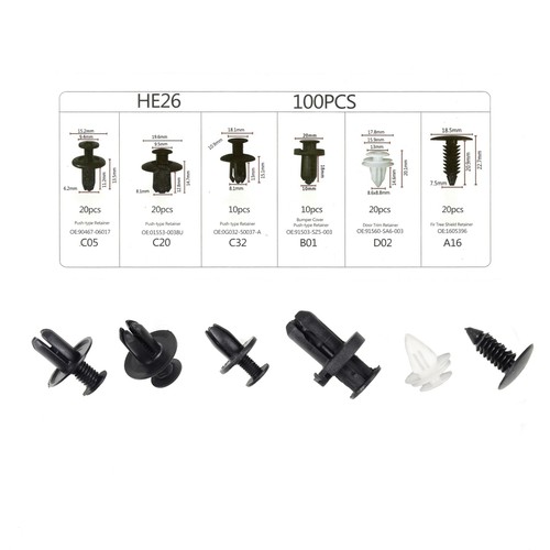 100PCS Box Set Bumper Fender Liner Push Type Retainer Clips for Nissan ...