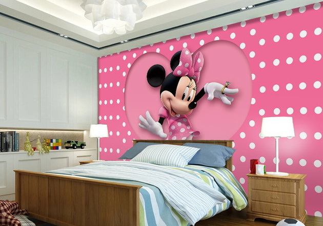 Pink Minnie Mouse Heart Dot Wallpaper Wall Decals Wall Art Print Mural ...