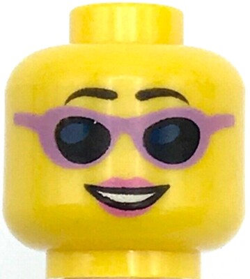 Lego New Yellow Minifigure Head Dual Sided Female Black Eyebrows Pink ...