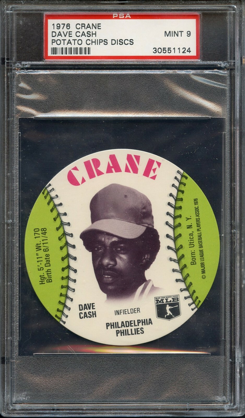 1976 CRANE POTATO CHIPS DISCS DAVE CASH POTATO CHIPS DISCS PSA MINT 9 ...