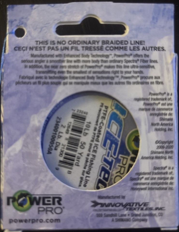 Power Pro Ice-Tec PTFE-Coated Ice Fishing Line 10 Pound Test 50 Yards ...