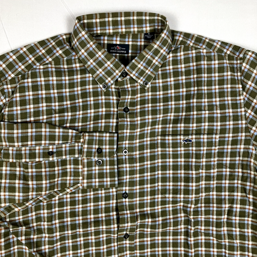 Fish Hippie Shirt Men XL Long Sleeve Green Blue Plaid Button Down ...