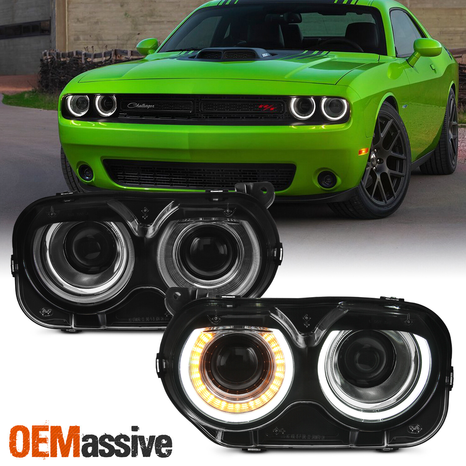 For 2015-2022 Dodge Challenger HID/Xenon Type Headlights Pair w/ LED ...