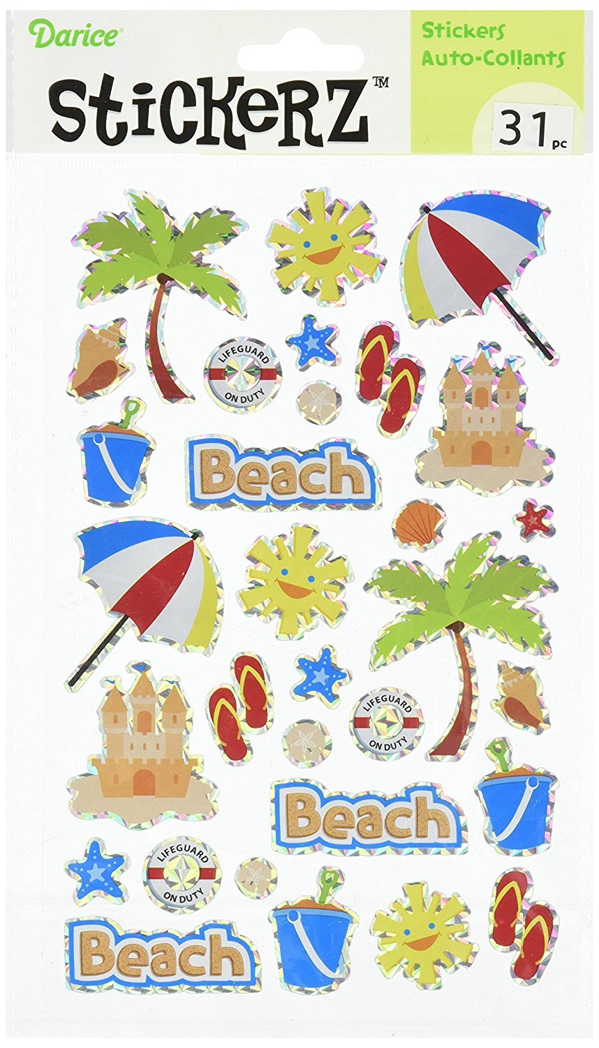 Beach Theme Decals 31 Holographic Stickers Palm Tree Sand Castle FAST ...