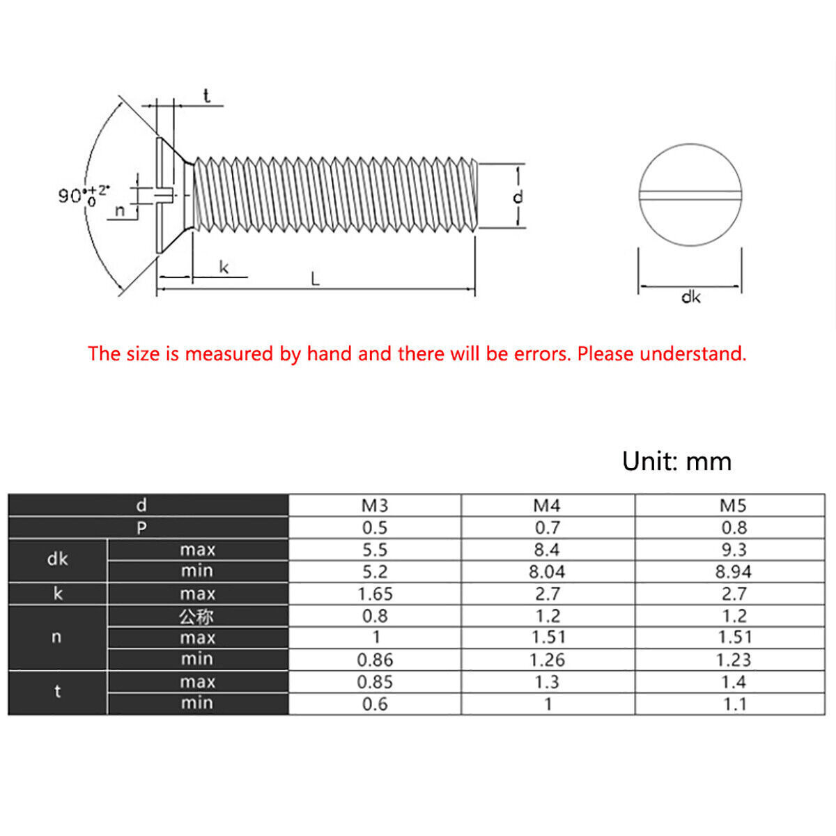 M3 M4 M5 Slotted Flat Head Machine Screws Slot Csk Bolt - A2 304 ...