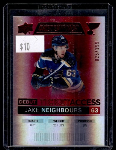 2023-24 Debut Ticket Red Jake Neighbours RC 025/199 St. Louis Blues ...