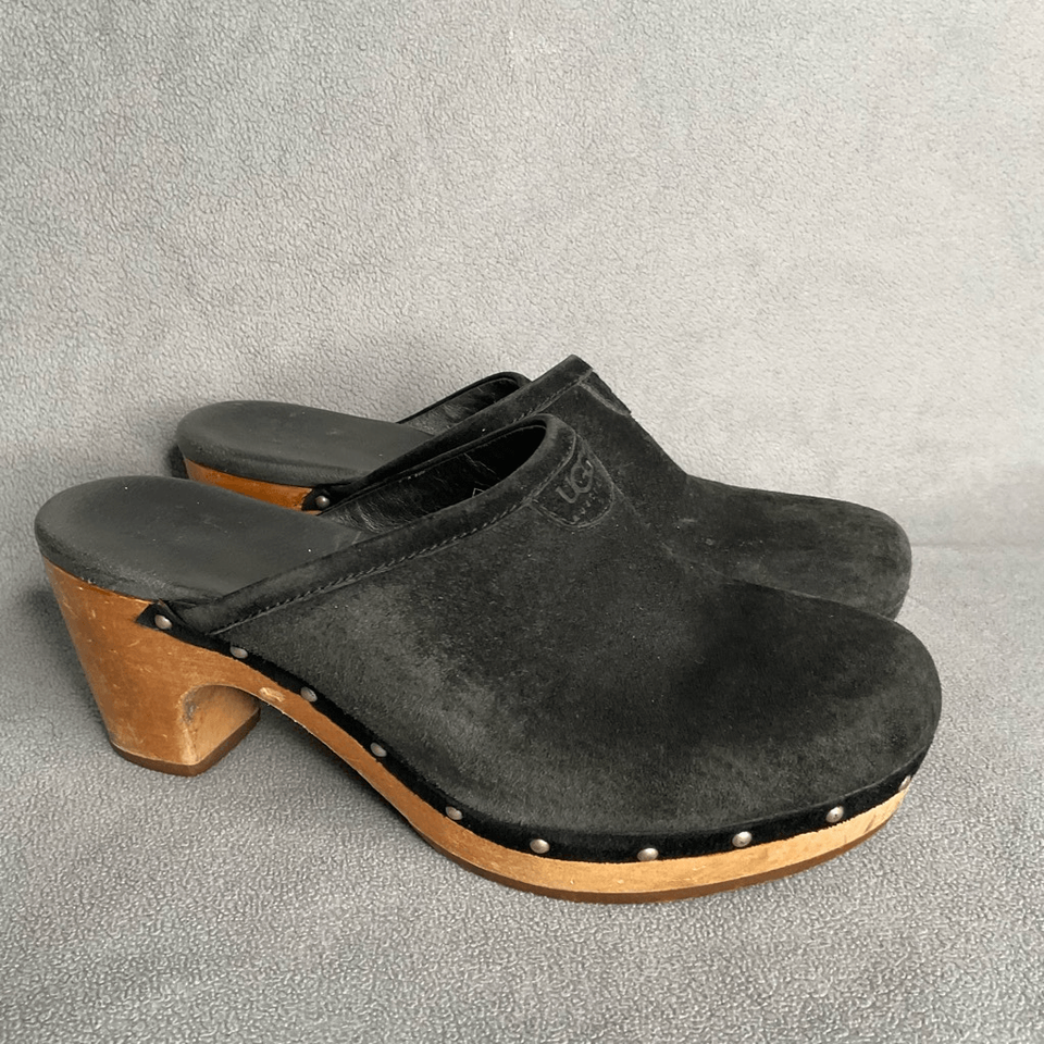 UGG Australia Womens Black Suede Leather Abbie Studded Wooden Clog ...