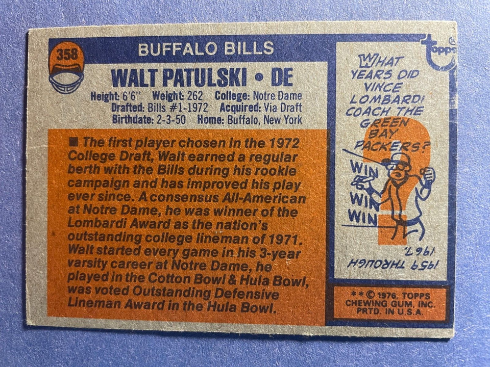 SIGNED WALT PATULSKI 1976 TOPPS FOOTBALL CARD AUTOGRAPHED - BILLS | eBay