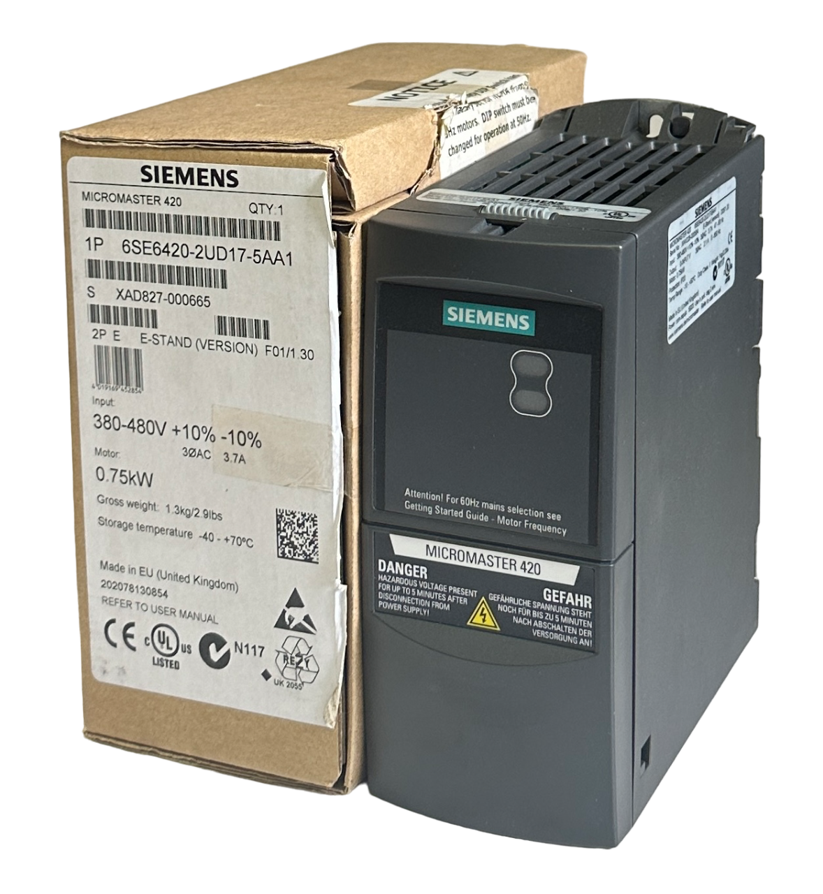 SIEMENS 6SE6420-2UD17-5AA1 / 6SE64202UD175AA1 MICROMASTER 420 0.75kW ...