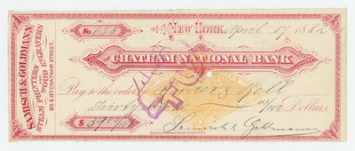 RN-G1 on Chatham National Bank check, Samisch & Goldmann, New York, NY ...