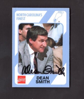 Dean Smith SIGNED 1989 North Carolina's Finest card # 1 Coca Cola FREE ...