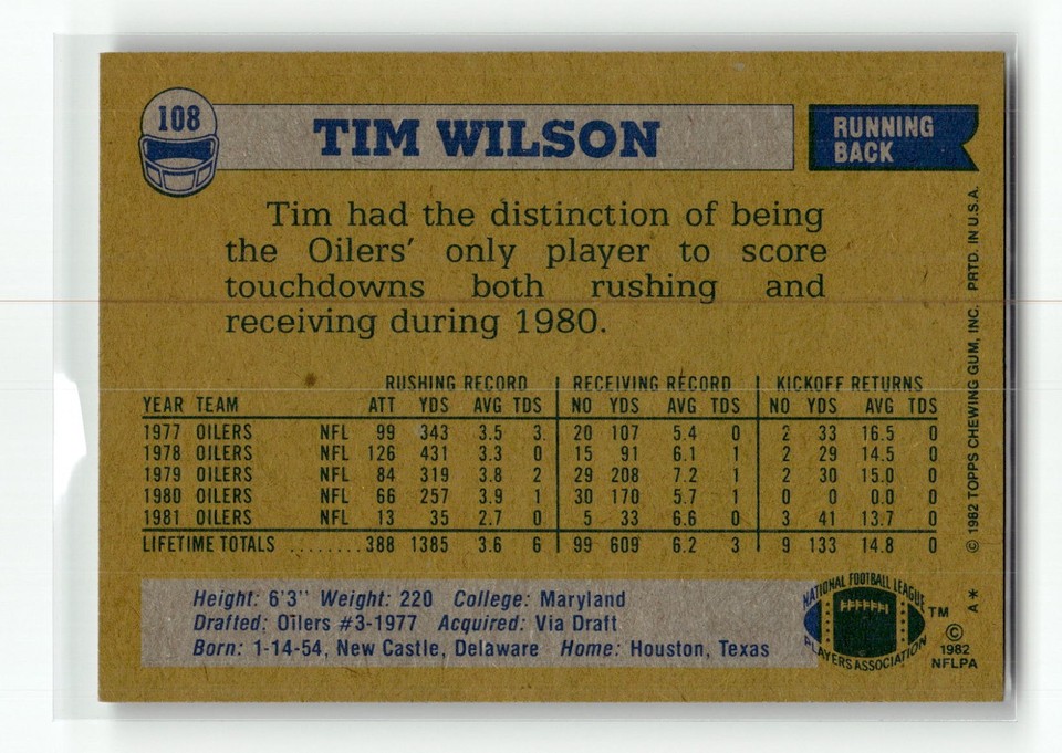 1982 Topps - Tim Wilson #108 Oilers Football | eBay