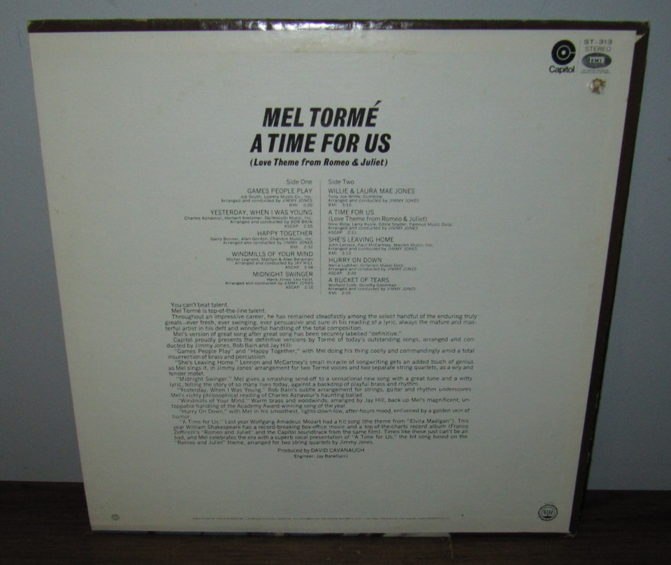 Mel Torme A Time For Us Vinyl LP Record Capitol ST-313 Green Label 1969 ...