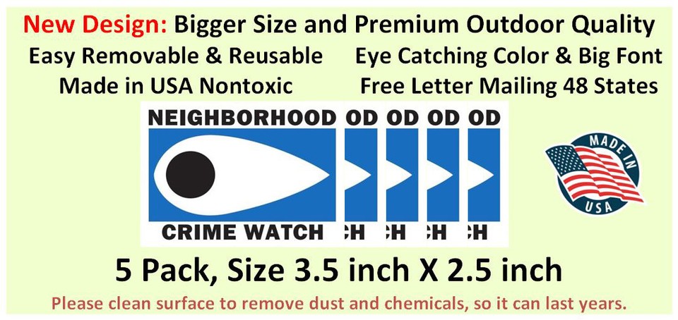 5 Neighborhood Crime Watch Vinyl Stickers Removable Low Glue No Residue ...