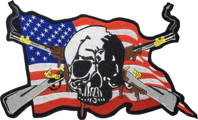LARGE SIZE SKULL AMERICA USA FLAG Smoking US Cross Rifle Guns Sew Iron ...