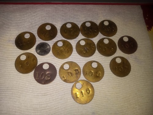 Early Coal Miners Brass Tag Tool Pit Check Time Mining Token LOT of 14 ...