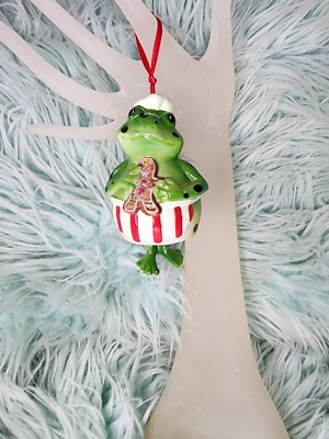 Vintage Green Ceramic frog holding a gingerbread Ornament | eBay