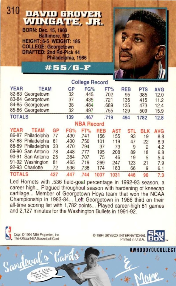 1993 Hoops #310 David Wingate ID:45771 | eBay
