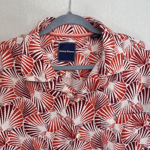 Tommy Bahama Hawaiian Shirt Men XLT 100% Silk Fan Scallop Shell Red ...
