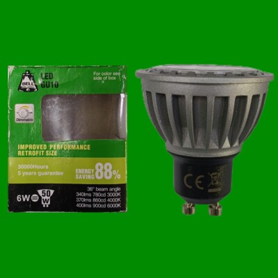 1x 6W (=50W) Bell Instant LED GU10 2-Pin 3000K Warm Reflector Spot ...