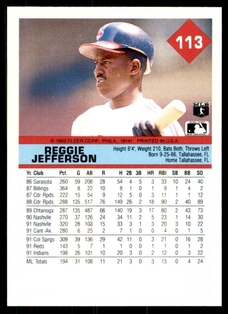 1992 Fleer Reggie Jefferson Baseball Cards #113 | eBay