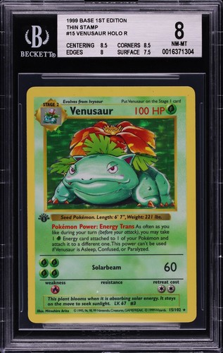 Venusaur Pokemon 1999 Holo Base Set Shadowless 1st Edition English 15/ ...