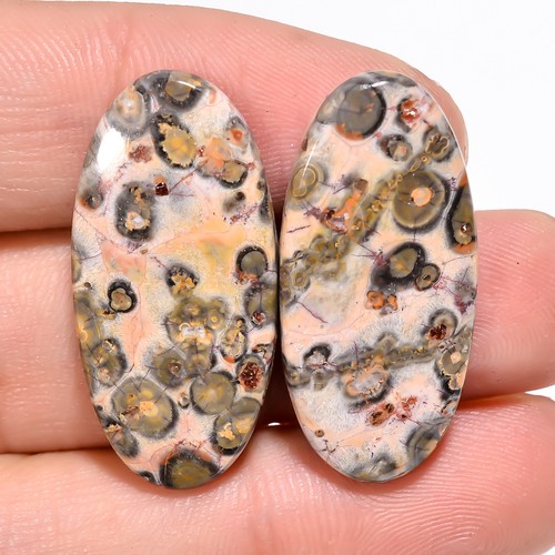 Natural Leopard Skin Jasper Oval Cabochon Pair Gemstone 30X14X4 MM 27. ...