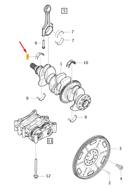 VOLVO XC90 MK2 CRANKSHAFT UPPER MAIN BEARING YELLOW 31375102 ORIGINAL ...