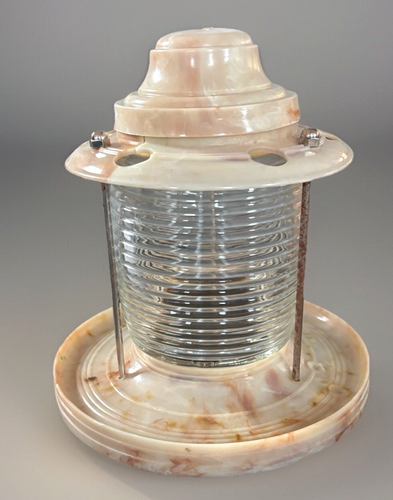 Vtg Pipe Stand w Glass Tobacco Jar Smoke 6 Pipe Holder Marble Bakelite ...