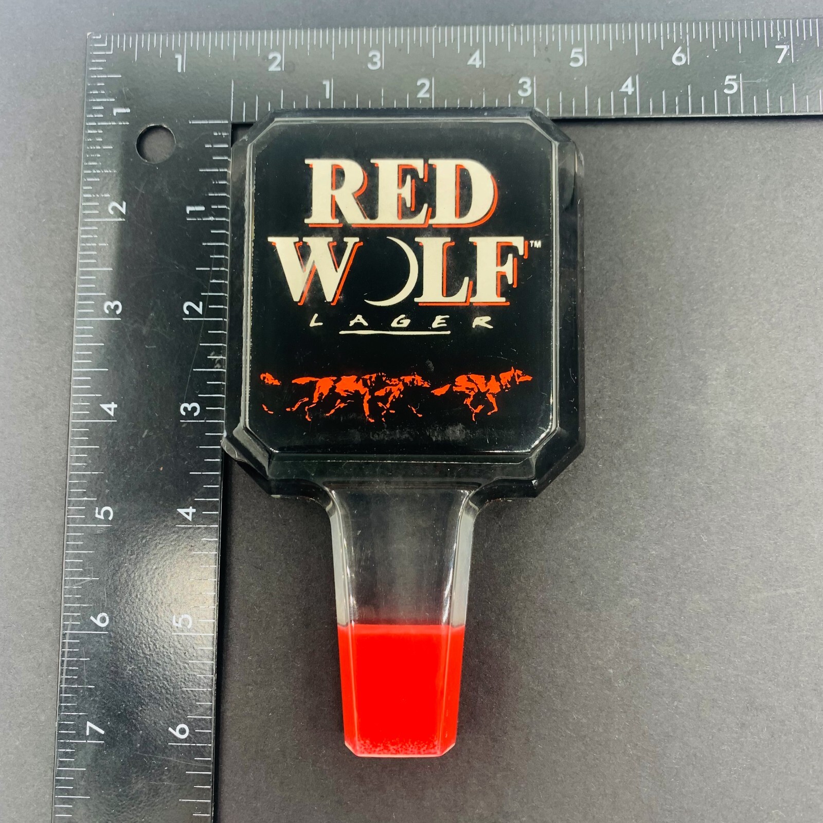 Lot of 2 Red Wolf Beer Lauger Tap Handle Acrylic Lucite Logo Spell-out ...