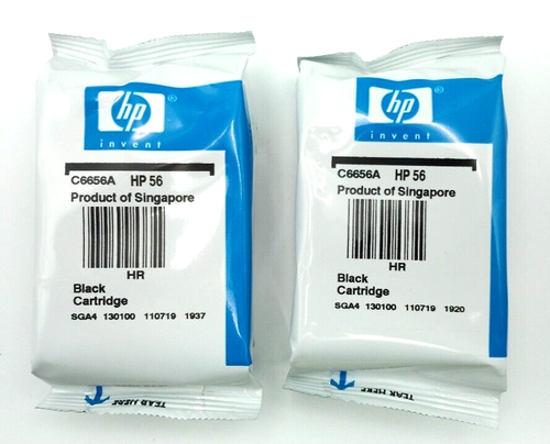 HP 56 Black Ink Cartridge C6656A Lot of 2 For HP Inkjet Printer Sealed ...