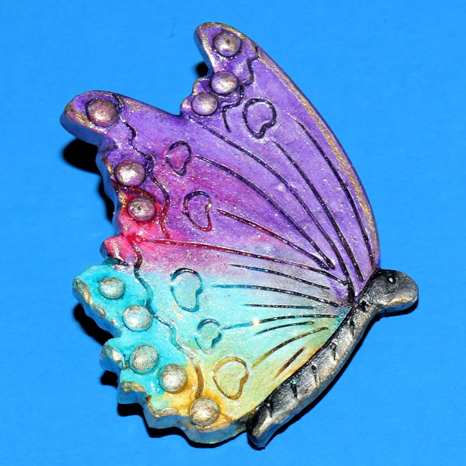 Vintage Handcrafted Butterfly Brooch Pin Rainbow Inse… - Gem