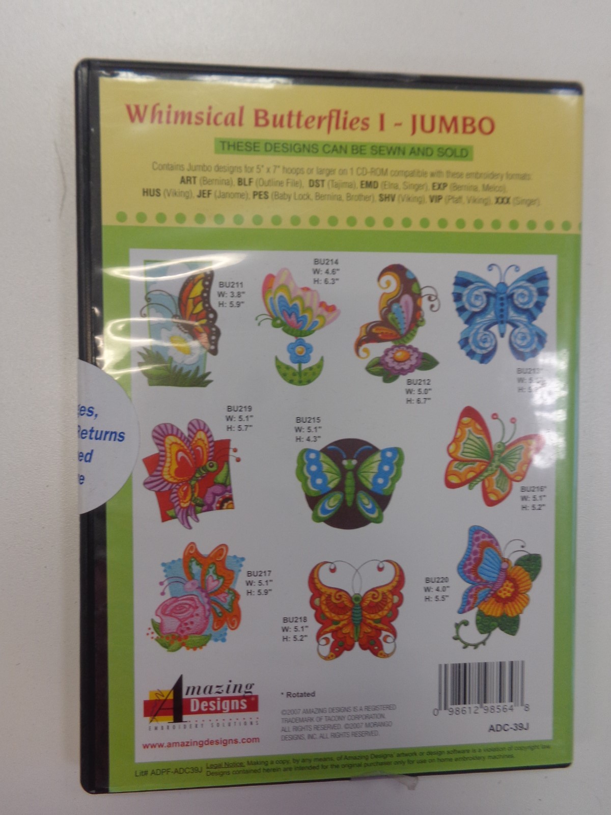 Amazing Designs ADC-39J Whimsical Butterflies Jumbo Machine Embroidery ...