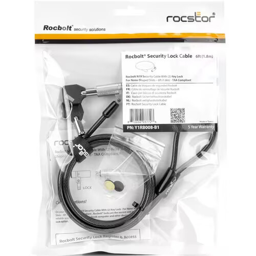 Rocstor N19 Security Cable Lock For Nano-Shaped Slots - (2) Keys - TAA ...