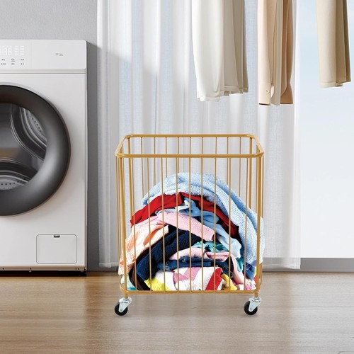 Gold Laundry Hamper With Wheels, Large Rolling Metal Laundry Basket ...