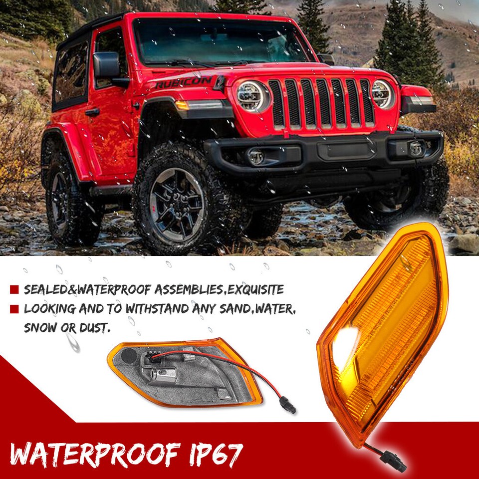 2X Amber Lens LED Front Side Marker Signal Light For 2018-up Jeep ...
