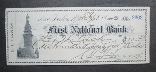 NEW BERLIN, N.Y. - First National Bank - Check - 1903 | eBay
