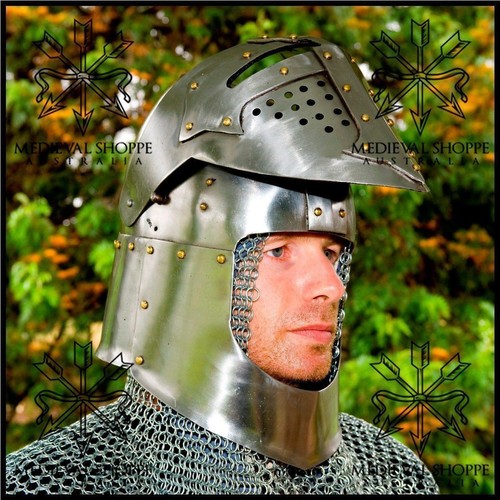 14th Century Armor Helmet Medieval Knight' steel Chain mail Hood Helmet ...