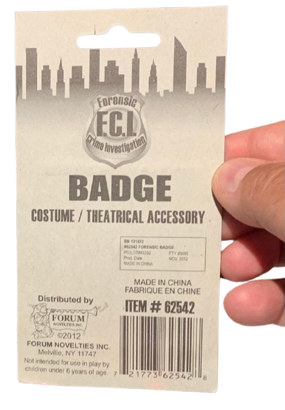 FCI BADGE Forensic Crime Investigation Pin Police Costume Silver Cop ...