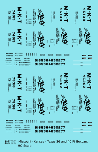 K4 HO Scale Decals Missouri Kansas Texas MKT Katy 36 Ft, 40 Ft Boxcar ...
