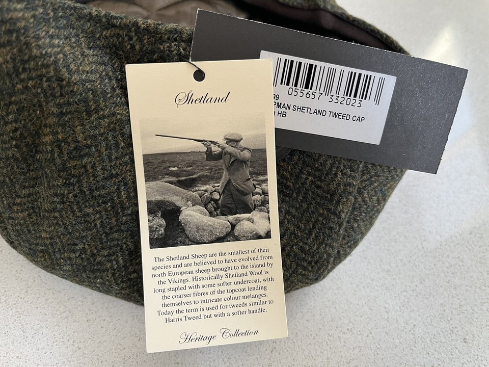 Moon British Tweed Heritage Collection Flat Cap Green Herringbone M 58 ...