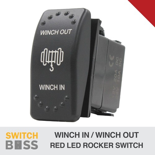 Winch In/Winch Out LASER ETCHED Rocker Switch - RED LED 12v 24v 3 Way ...