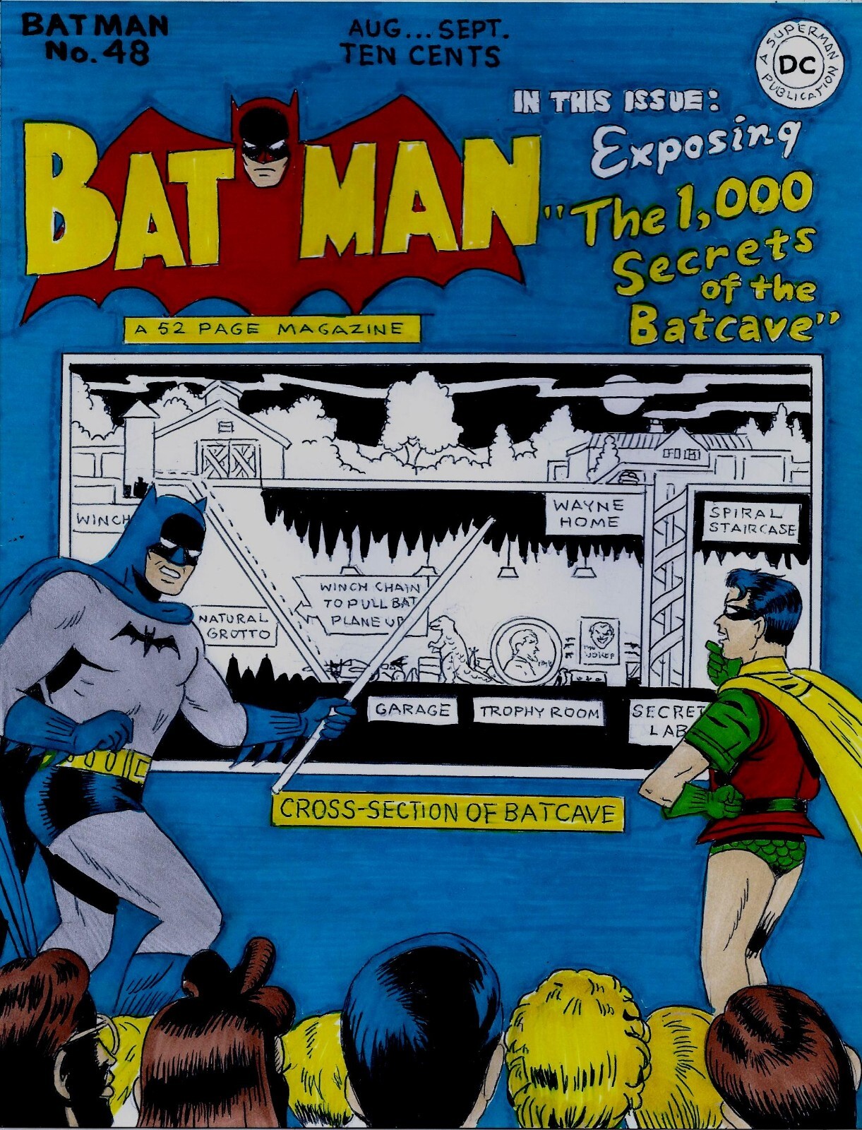 BATMAN # 48 COVER RECREATION BATCAVE ORIGINAL COMIC COLOR ART ON CARD ...