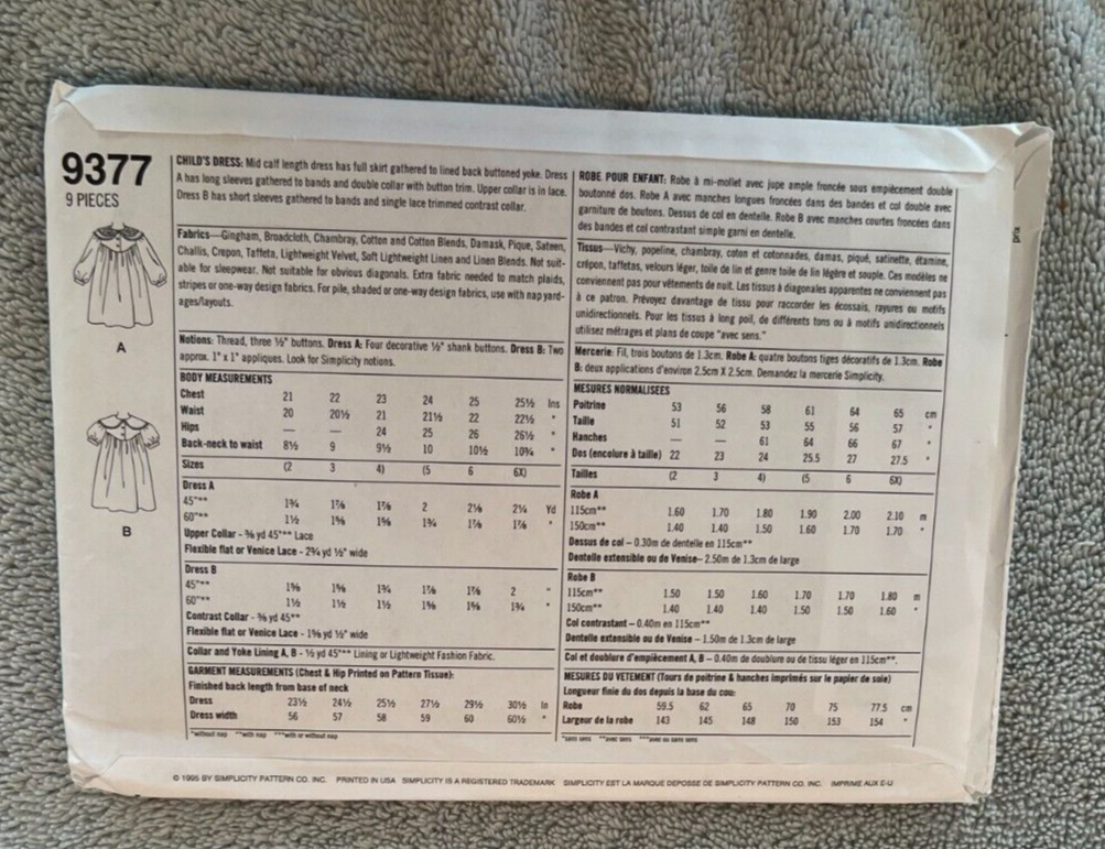 2 Simplicity Patterns ~ 9377 & 9722 ~ Size 2-4 ~ ~ ~ ~ ~ Listing MP 54 ...