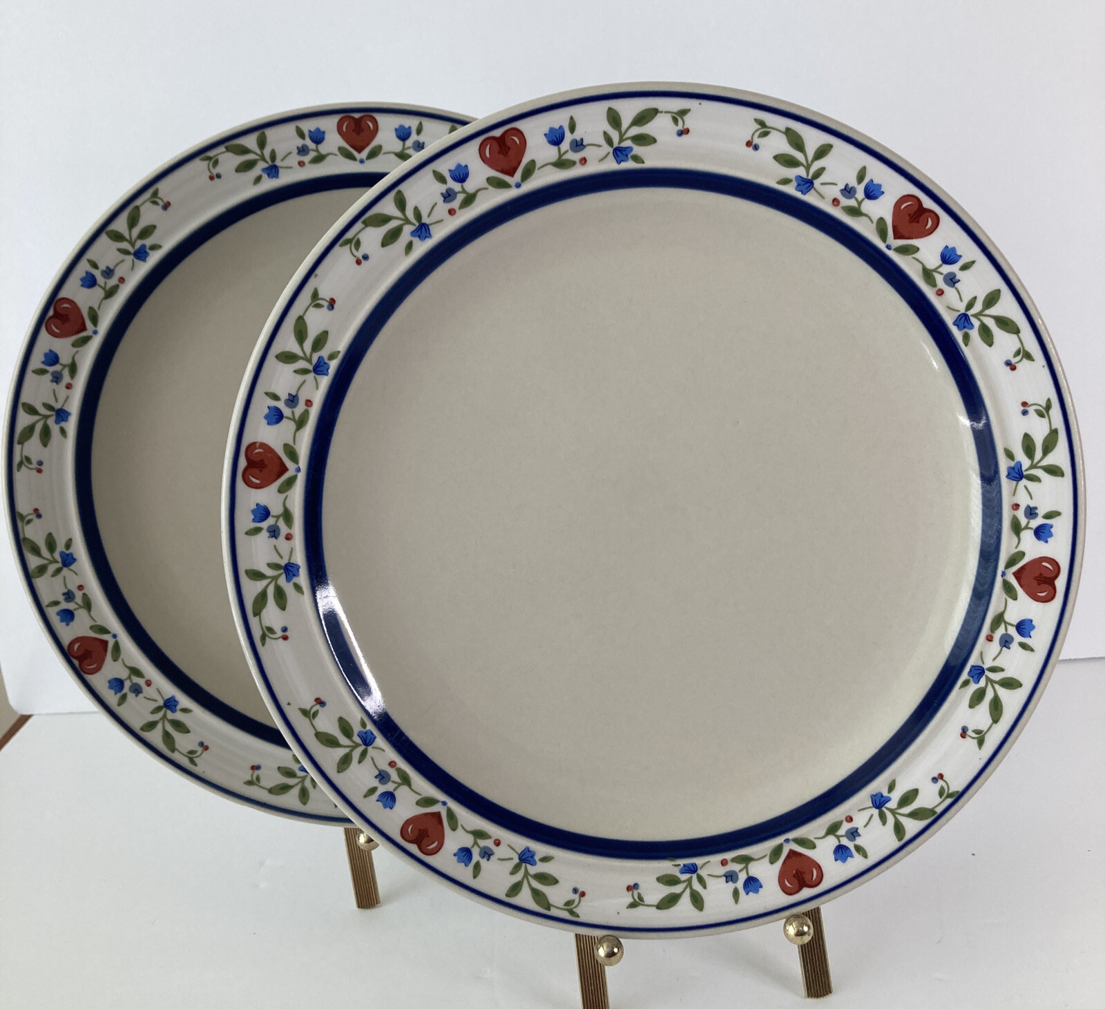 Set of 2 Tienshan Stoneware Country Morning Red Hearts 10.5” Dinner ...