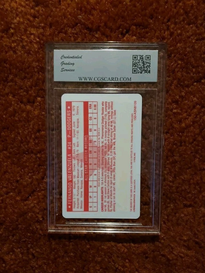 *FERNANDO VALENZUELA* 1981 Perma-Graphics All-Star *CGS 10* Rookie Card RC | eBay